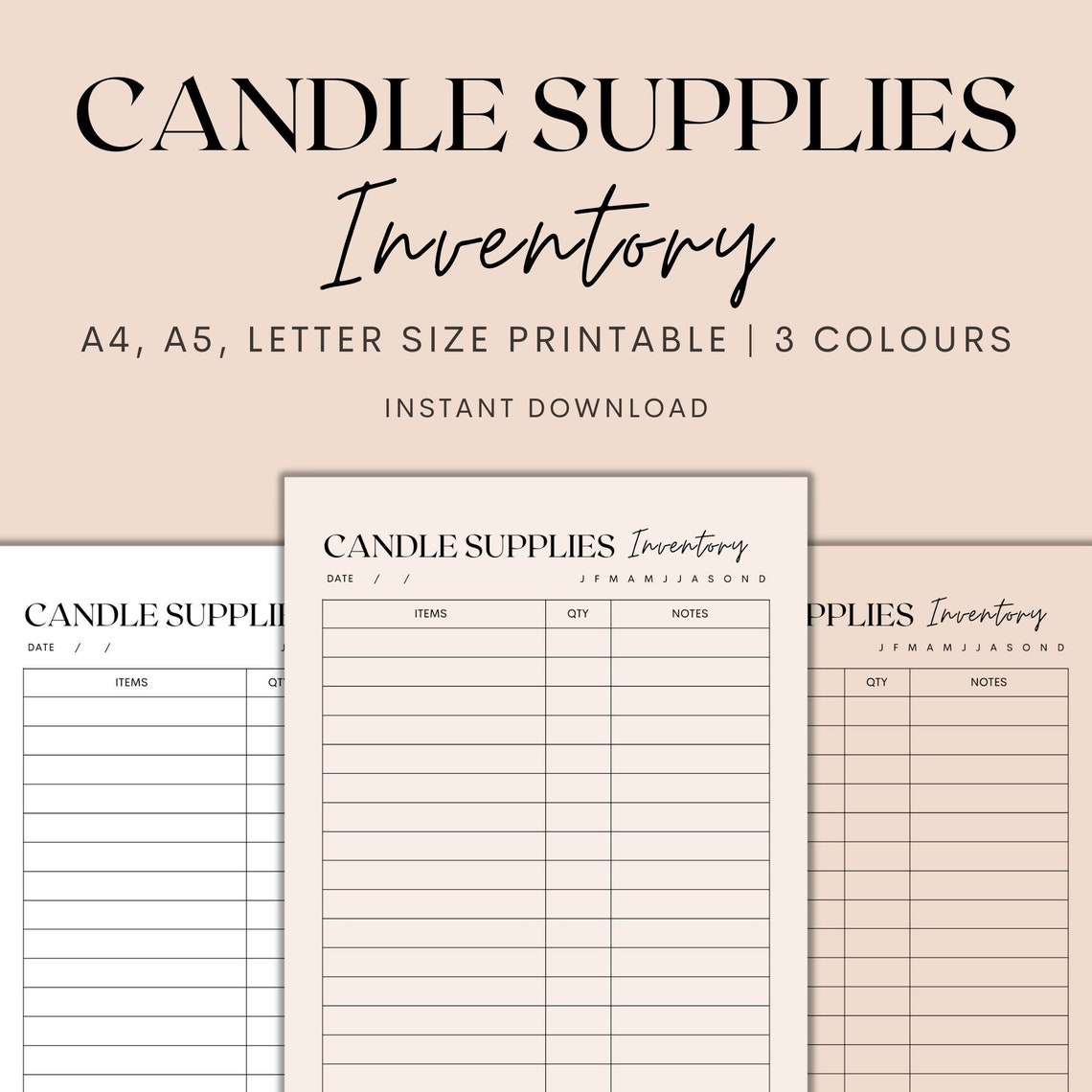 Candle Supplies Inventory Printable, Candle Business Planner Printable ...