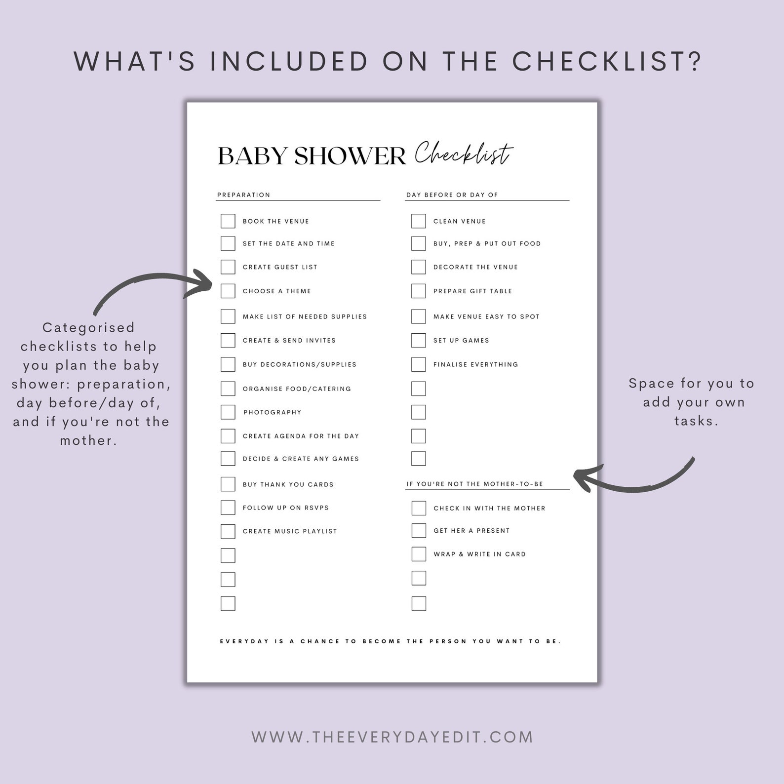 Baby Shower Checklist Printable, Baby Shower Planner Printable, Baby ...