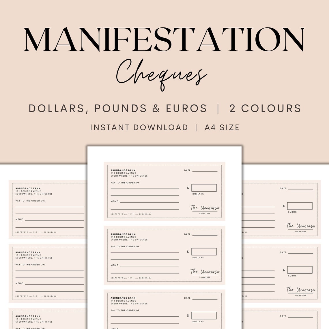 Manifestation Cheques Printable Manifestation Checks Law of - Etsy