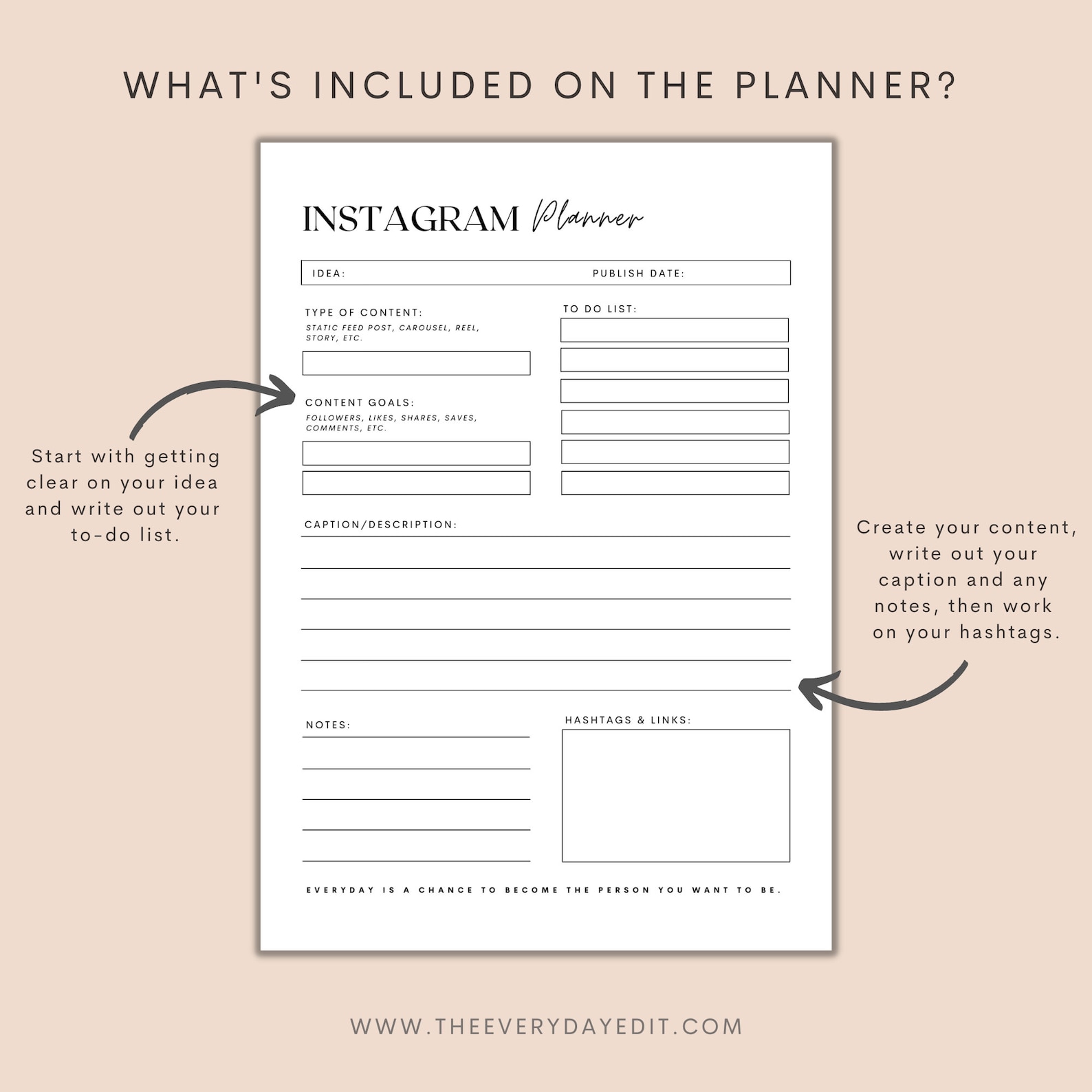 Instagram Planner Printable, Instagram Content Planner, Social Media ...