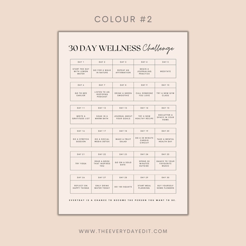 30 Day Wellness Challenge Printable, 30 Day Challenge, 30 Day Tracker ...