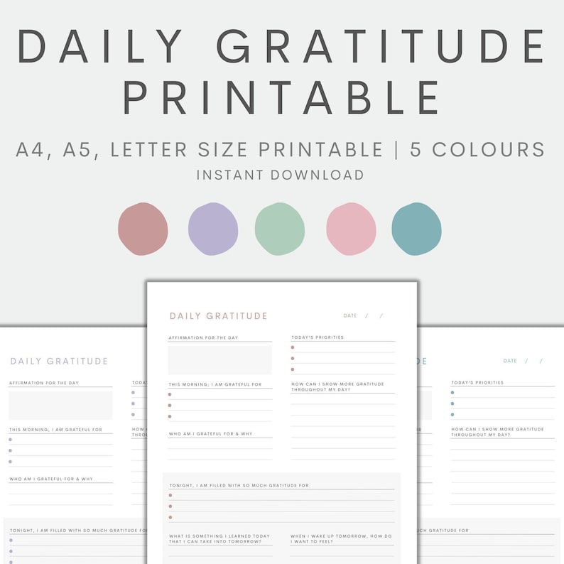 Daily Gratitude Printable, Daily Planner Printable, Gratitude Journal ...