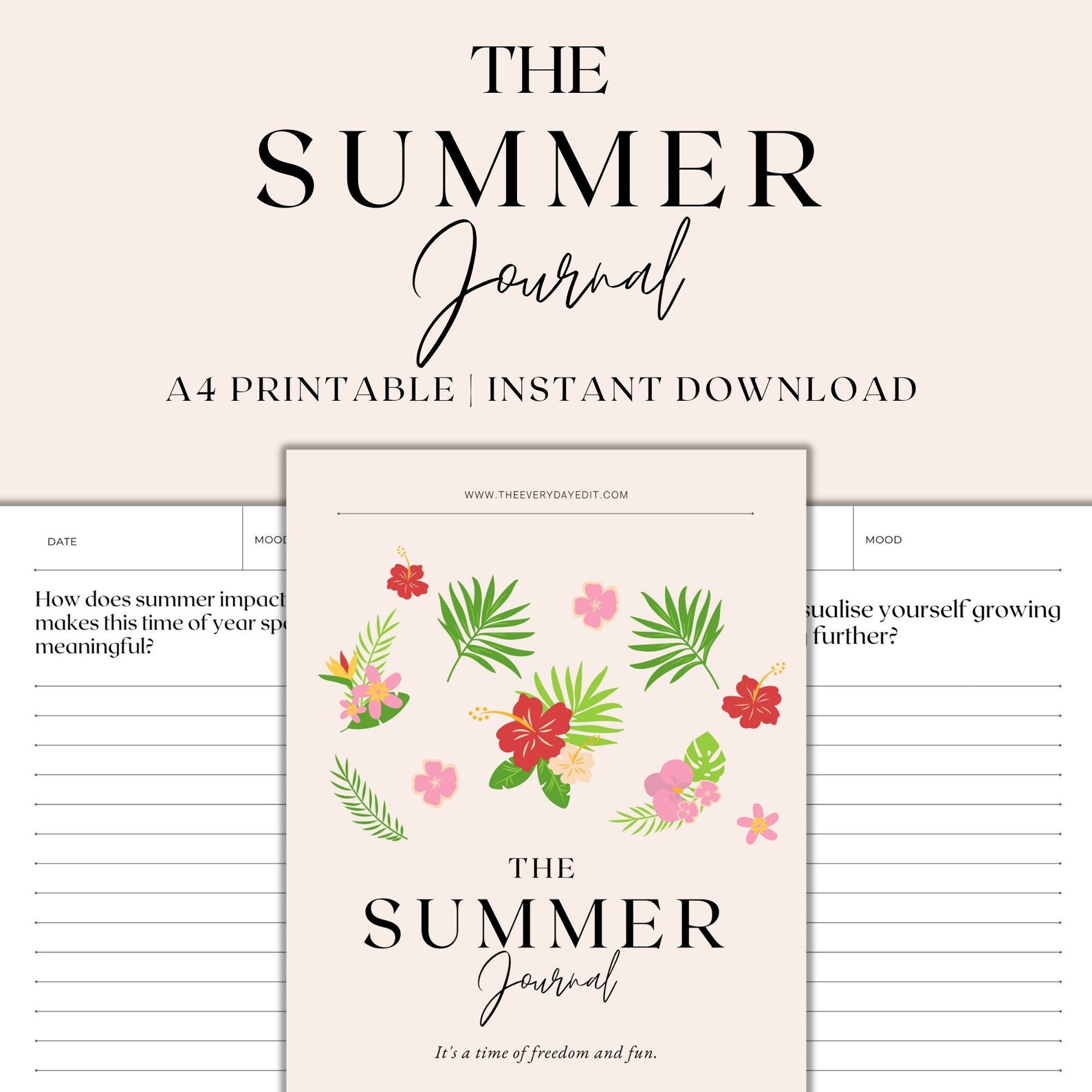 The Summer Journal Printable, Self-discovery Journaling Prompts, Shadow ...