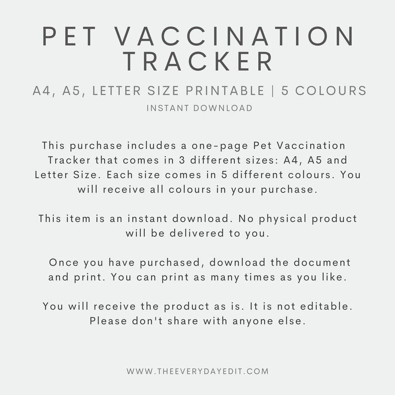 Pet Vaccination Tracker Printable, Dog Vaccination Record, Cat ...