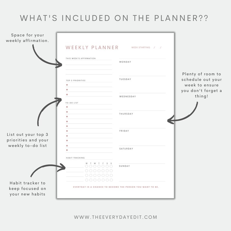 Weekly Planner Printable Weekly Tracker Printable Weekly - Etsy