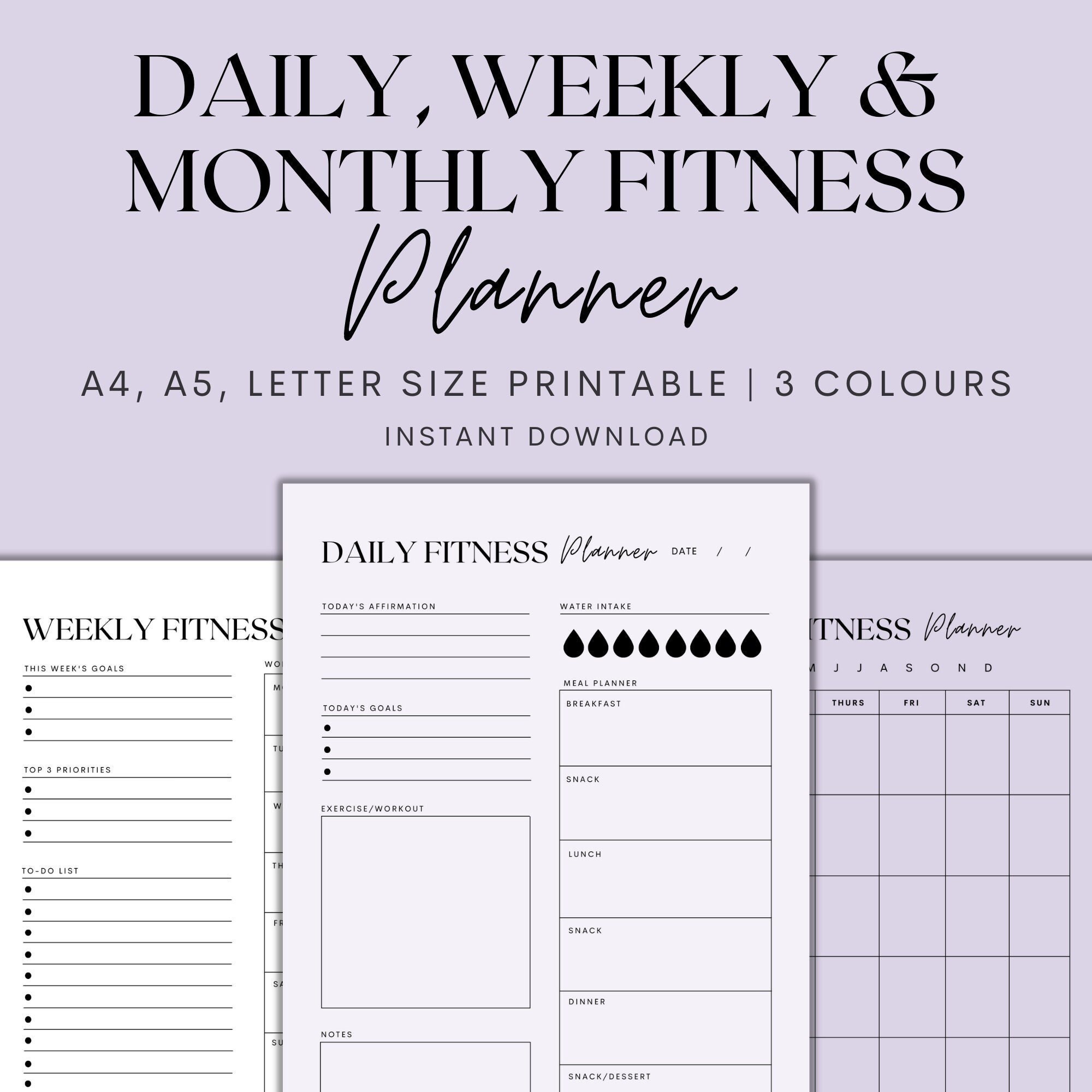 Fitness Planner Printable Daily Planner Weekly Planner - Etsy