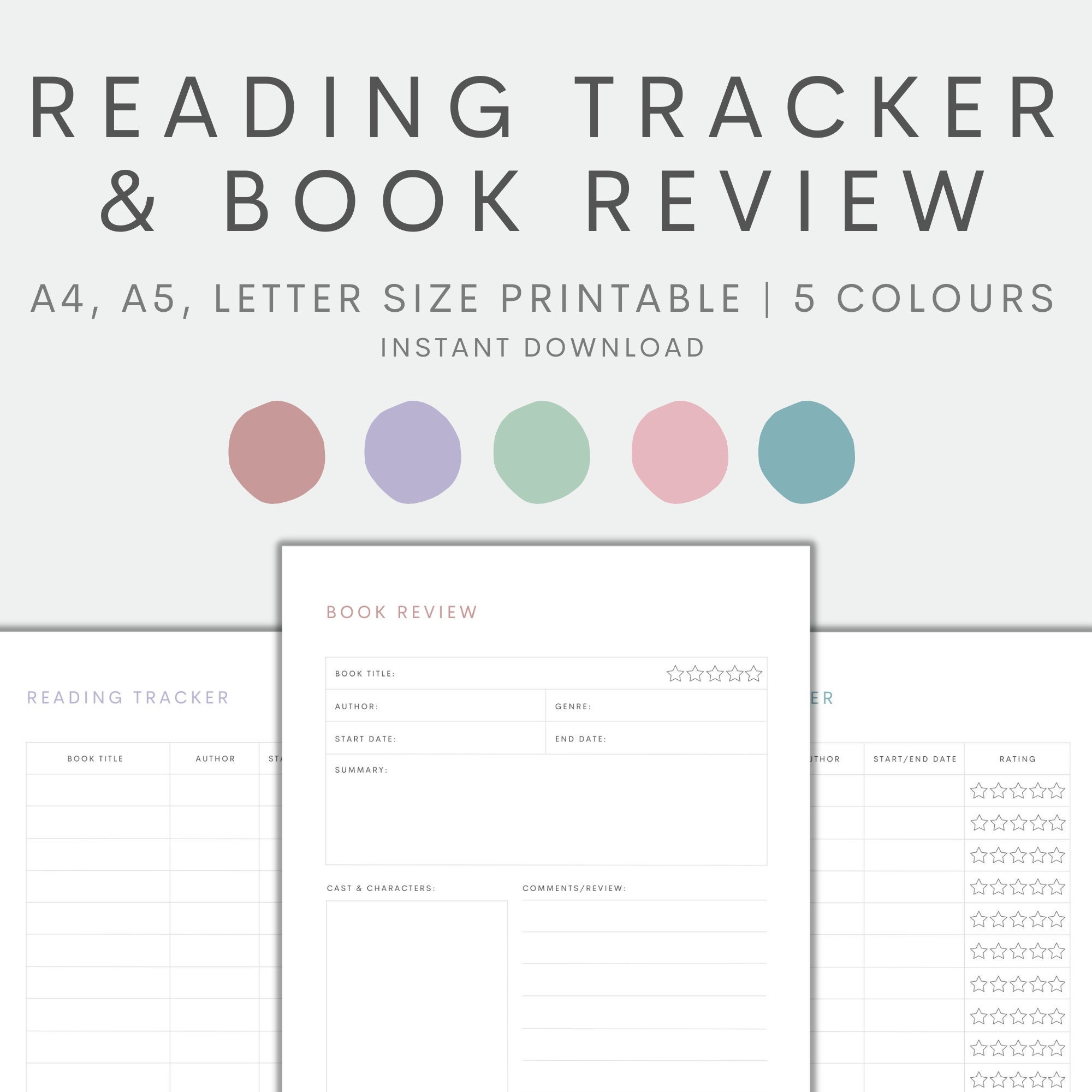 Reading Tracker Printable, Book Review Printable, Reading Journal ...