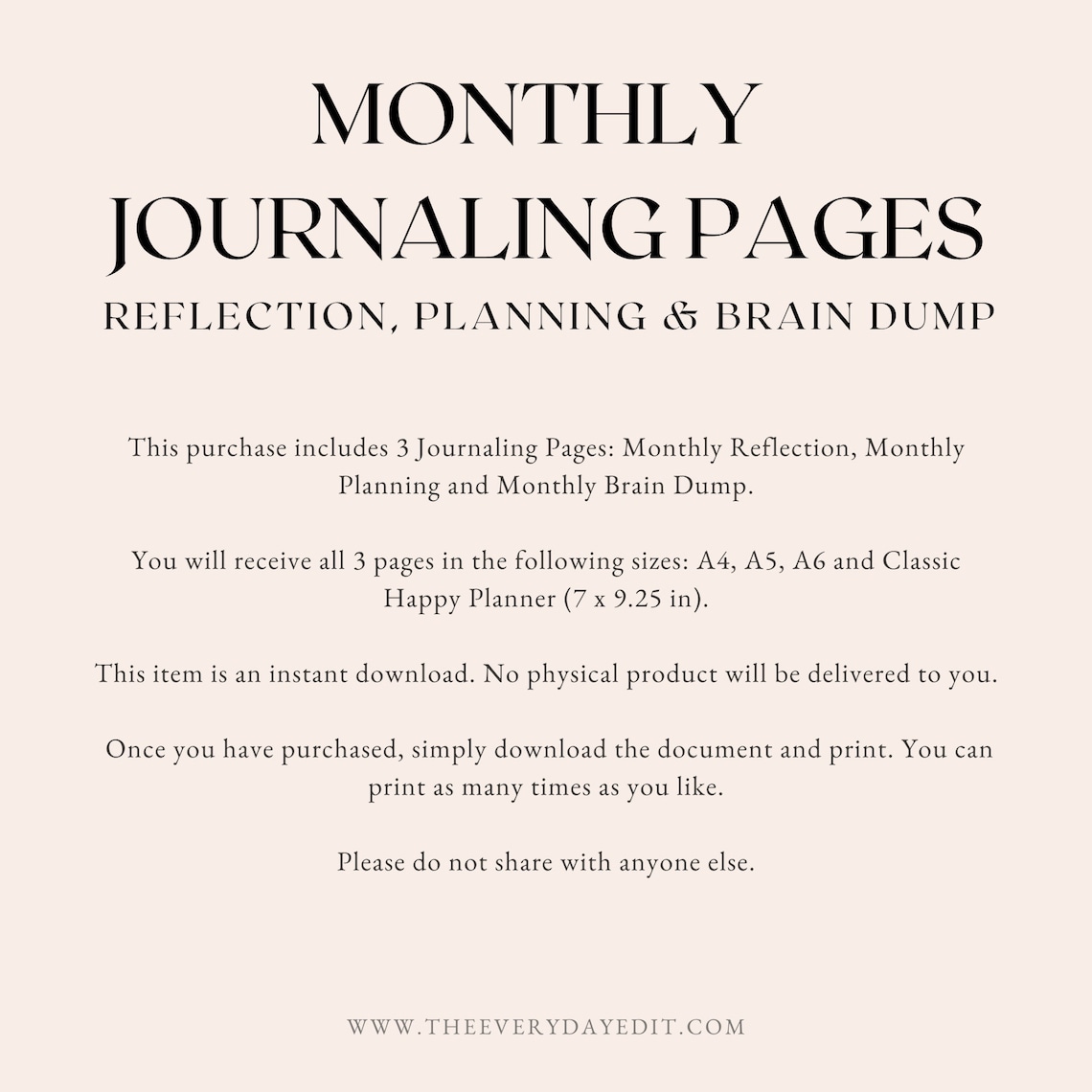 Monthly Journaling Pages Printable Download Monthly Journal - Etsy