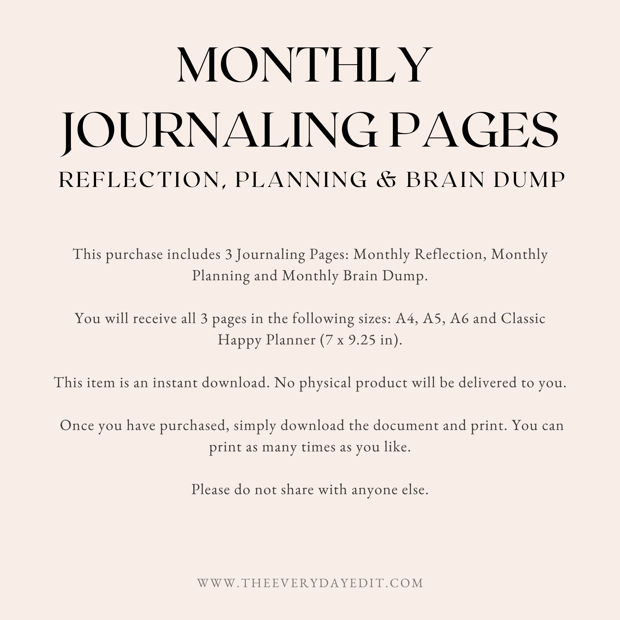 Monthly Journaling Pages Printable Download Monthly Journal - Etsy