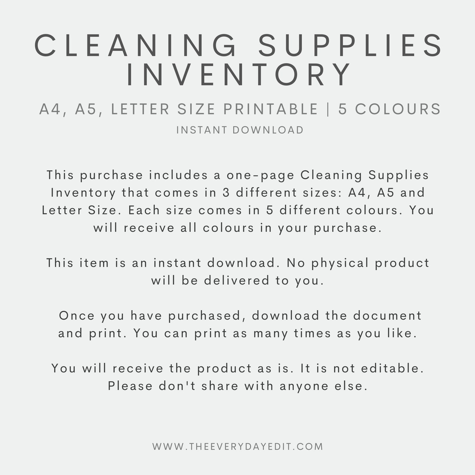 Cleaning Supplies Inventory Printable, Cleaning Inventory Chart ...