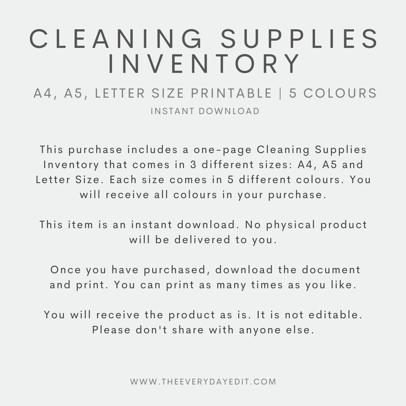 Cleaning Supplies Inventory Printable, Cleaning Inventory Chart ...