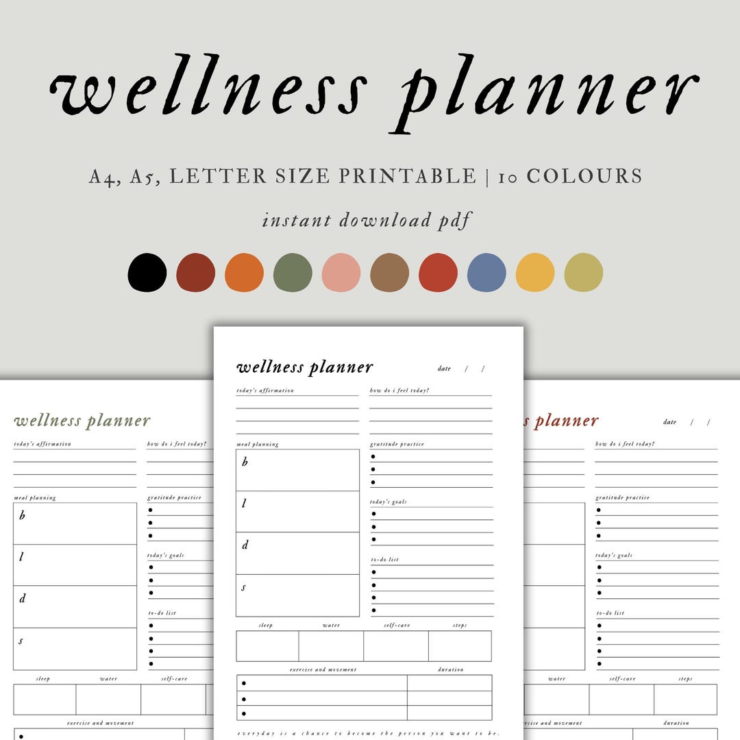 Wellness Planner Printable, Wellness Tracker Printable, Health Planner ...