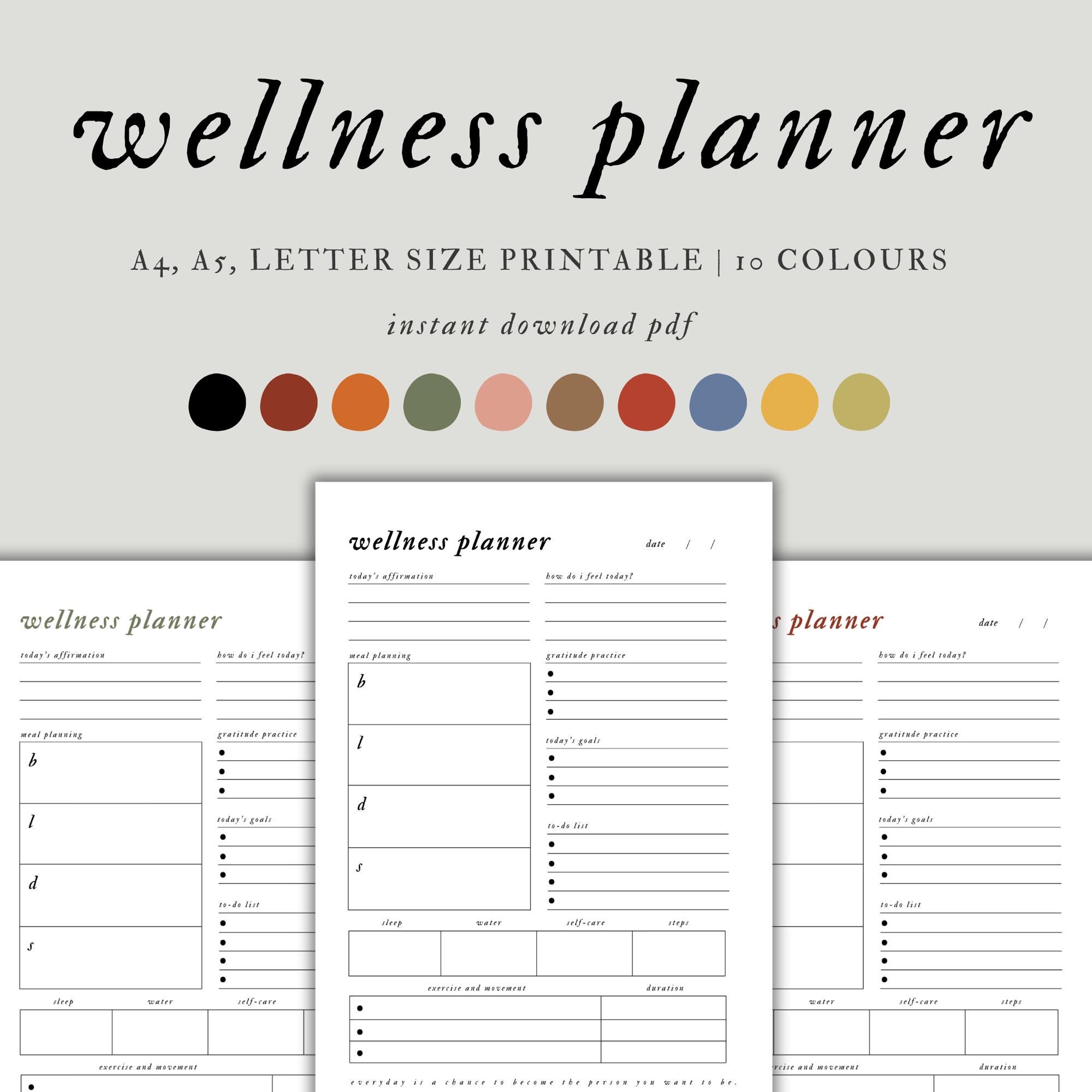 Wellness Planner Printable, Wellness Tracker Printable, Health Planner ...