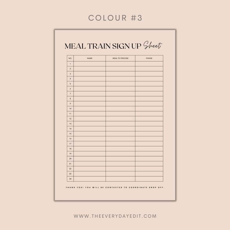 Meal Train Sign up Sheet Printable, Baby Shower Meal Train, New Parents ...
