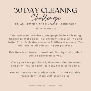 30 Day Cleaning Challenge Printable, Cleaning Planner, Cleaning ...