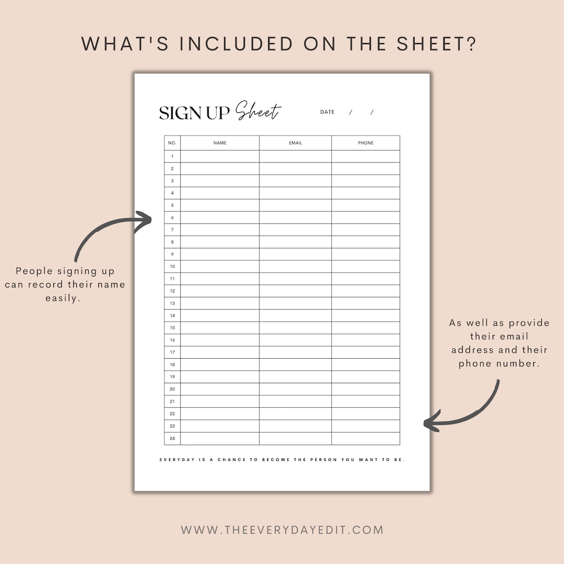Sign up Sheet Printable, Sign up Form, Contact List, Contact ...