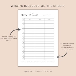 Sign up Sheet Printable, Sign up Form, Contact List, Contact ...