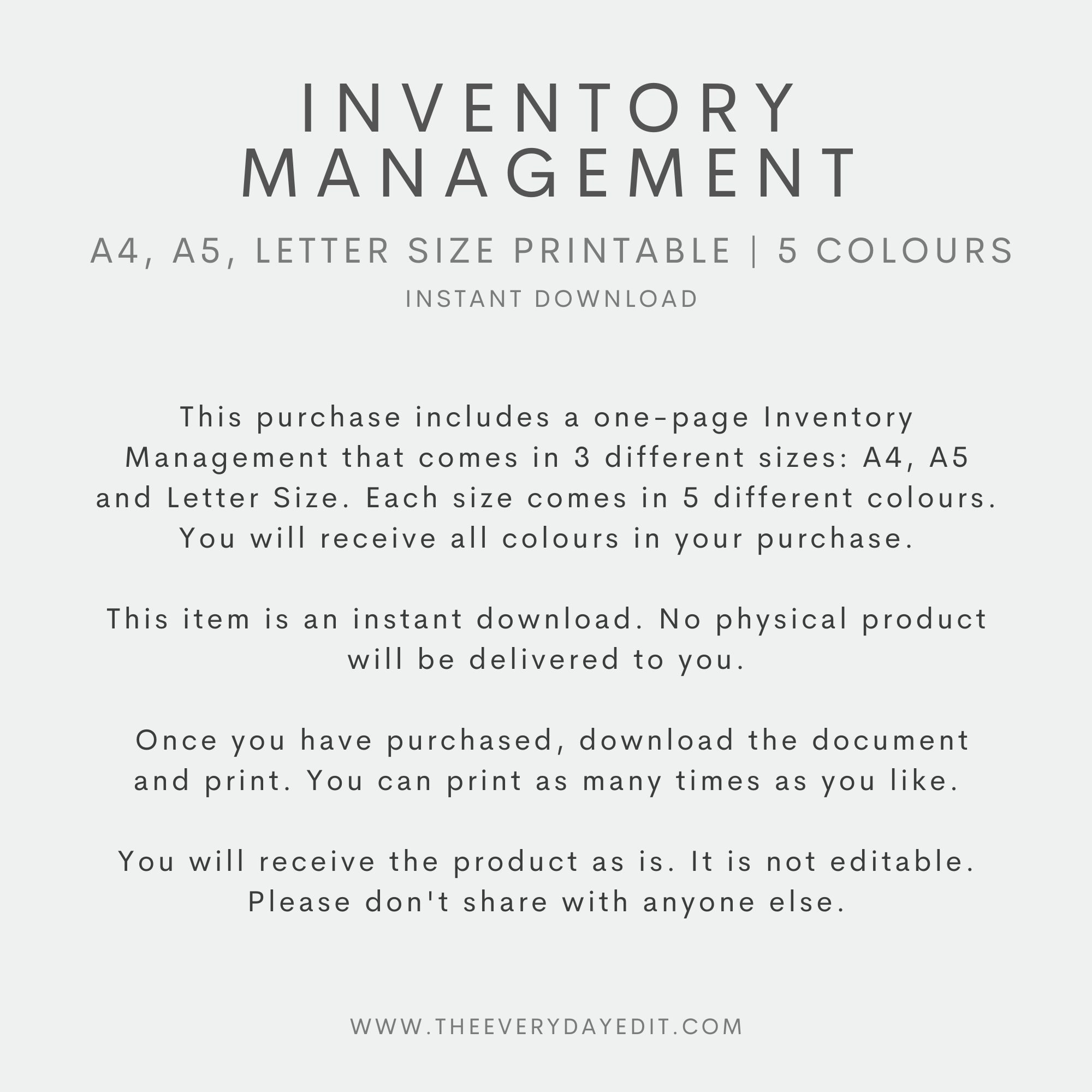Inventory Management Printable, Inventory Tracker, Inventory Sheet ...