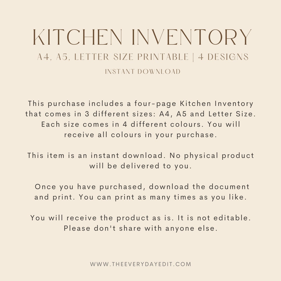 Kitchen Inventory Printable, Kitchen Food Inventory Tracker, Fridge ...