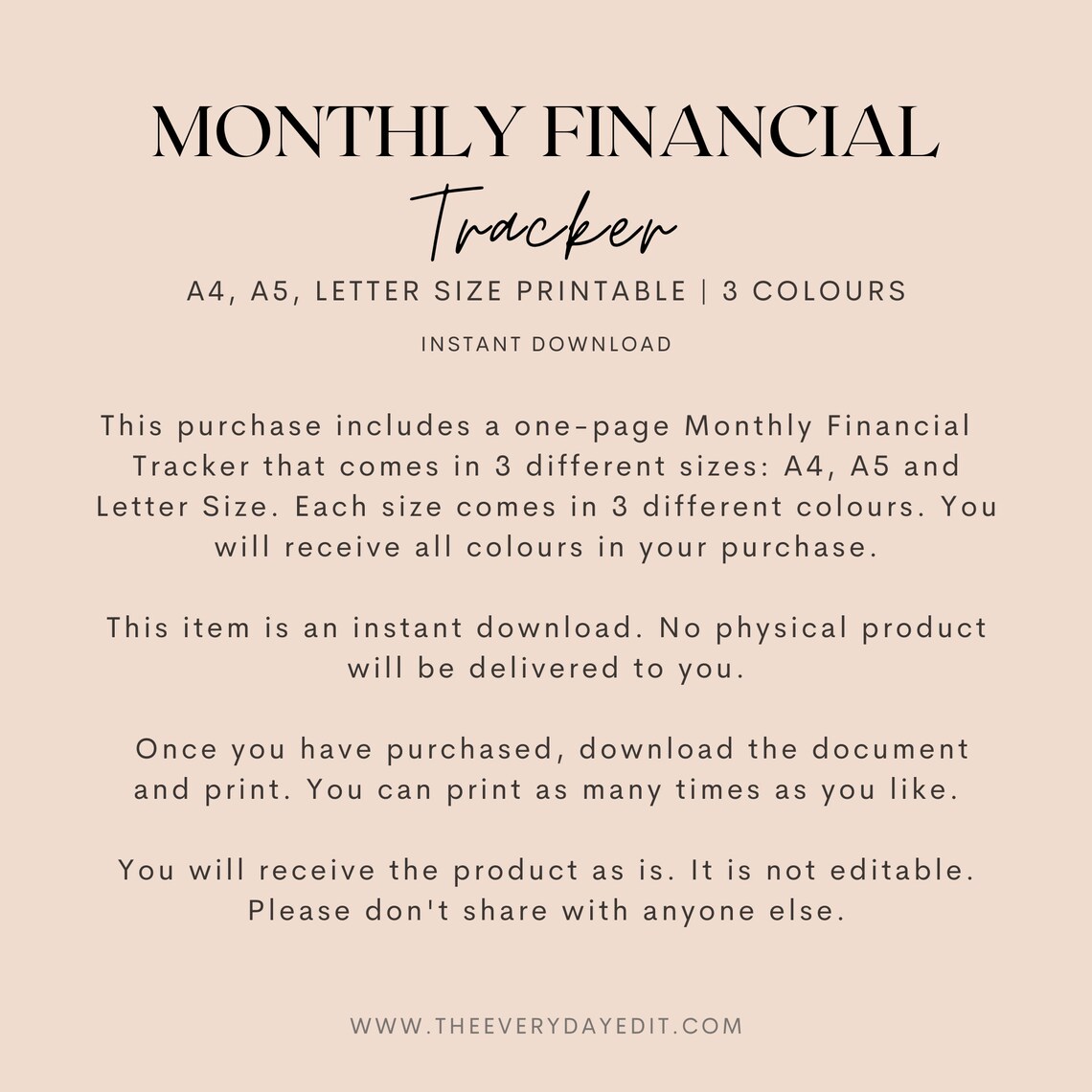 Monthly Financial Tracker Printable, Monthly Expense Tracker, Money ...