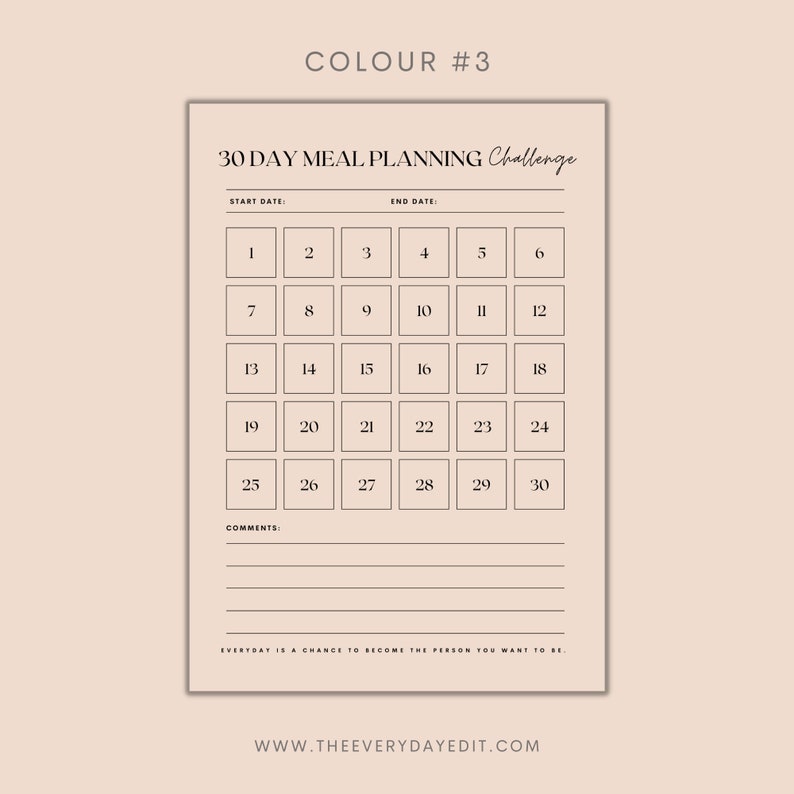 30 Day Meal Planning Challenge Printable, 30 Day Challenge Tracker ...