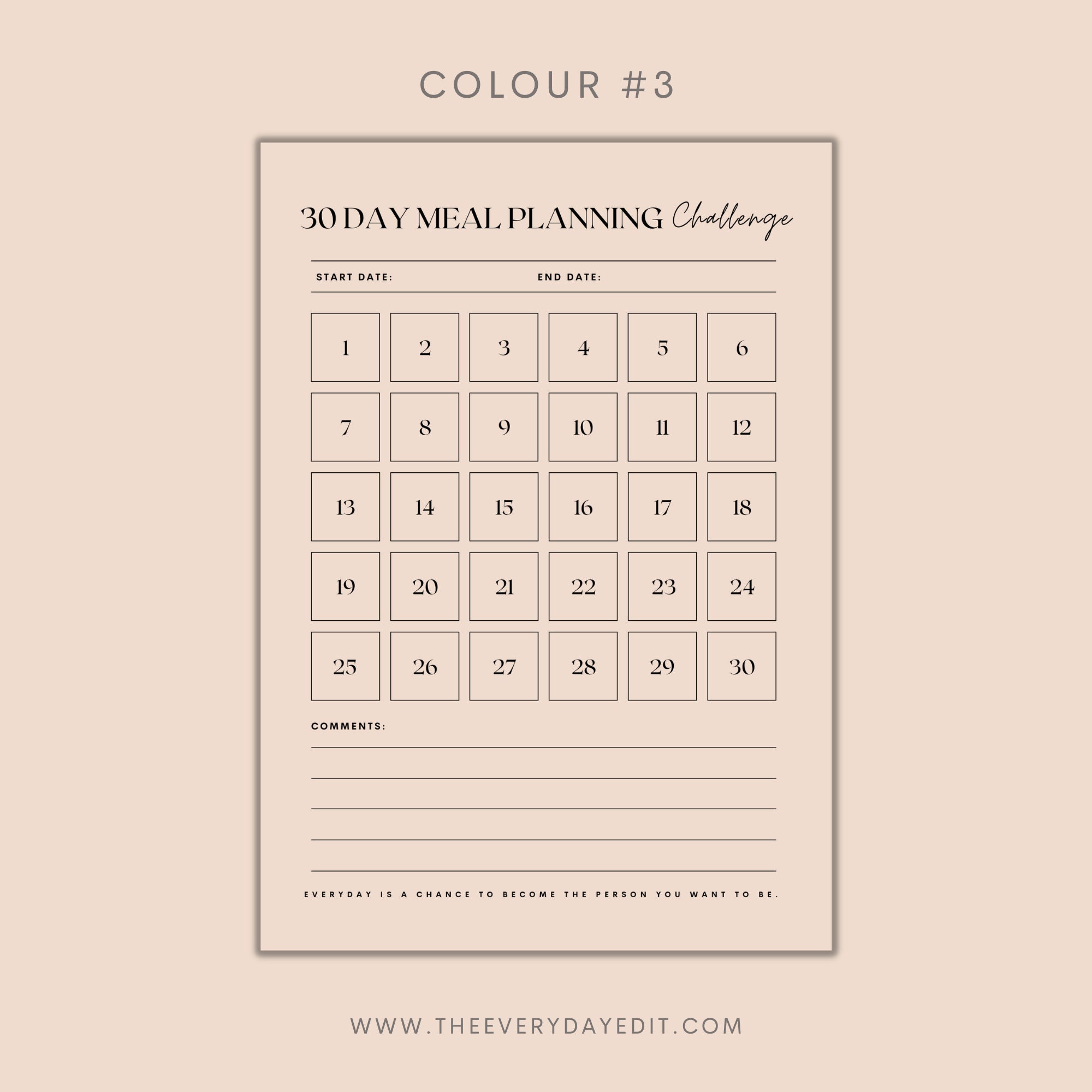 30 Day Meal Planning Challenge Printable, 30 Day Challenge Tracker ...