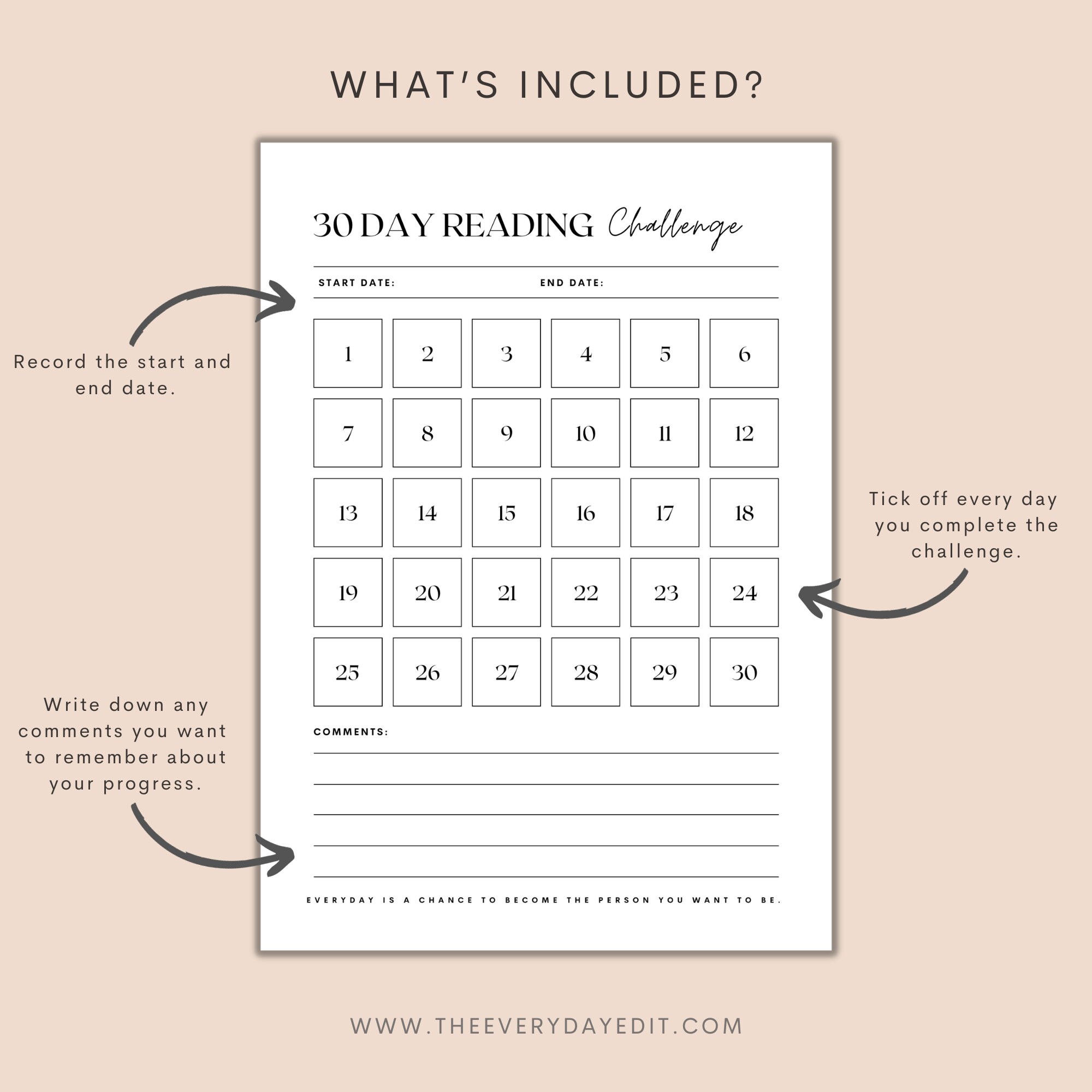 30 Day Reading Challenge Printable 30 Day Challenge Tracker - Etsy