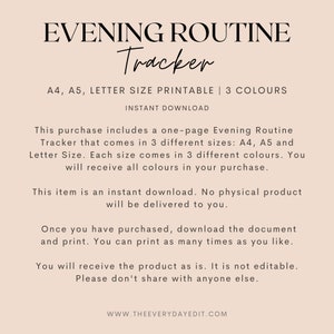 Evening Routine Tracker Printable, Evening Routine Planner Printable ...