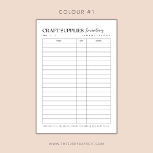 Craft Supplies Inventory Printable, Inventory Tracker, Inventory Chart ...