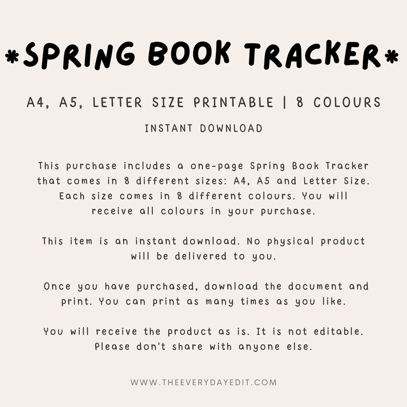 Spring Book Tracker Printable, Book List Tracker, Reading Tracker, Book ...