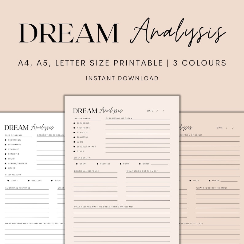 Dream Analysis Printable, Dream Tracker Printable, Dream Journal, Dream ...