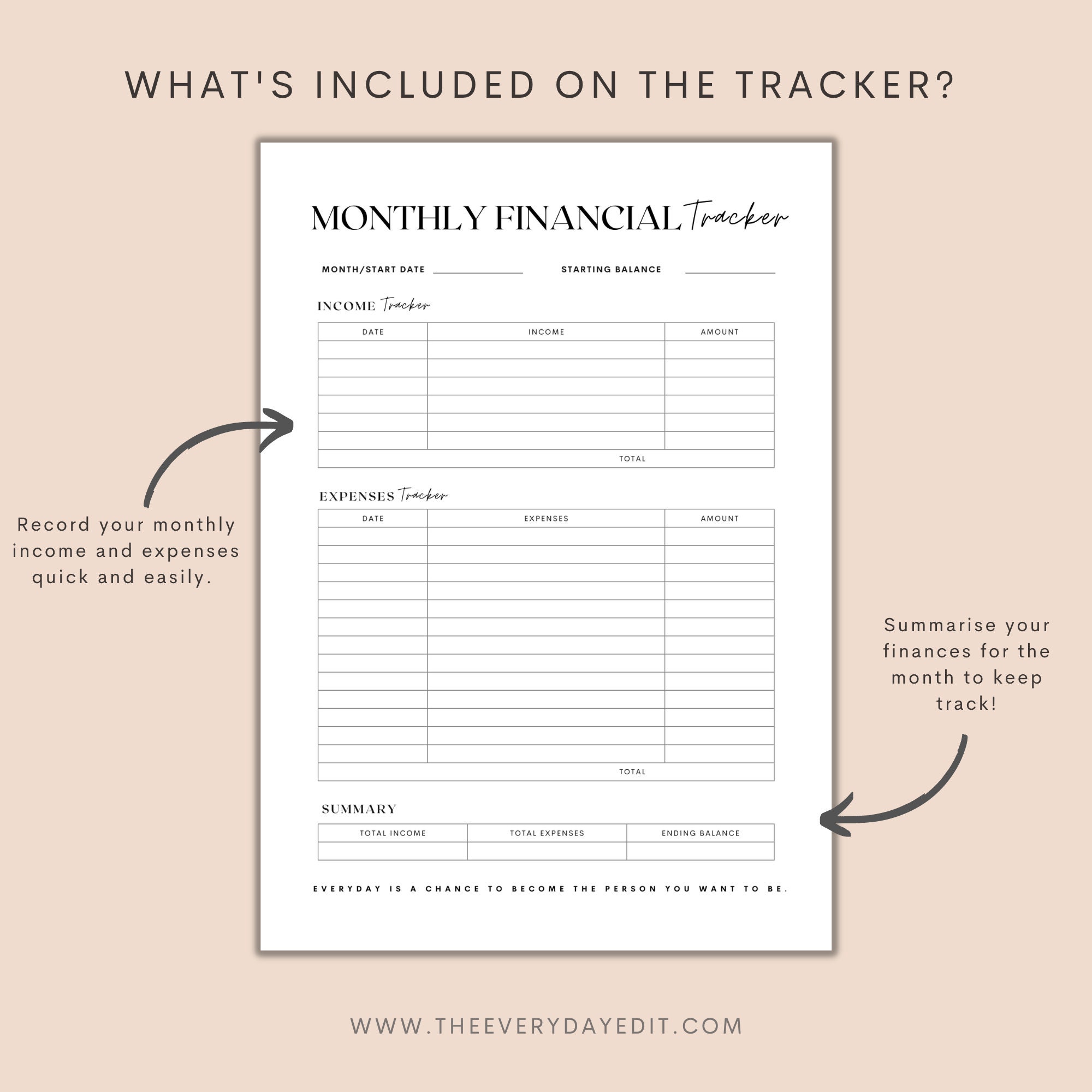 Monthly Financial Tracker Printable, Monthly Expense Tracker, Money ...