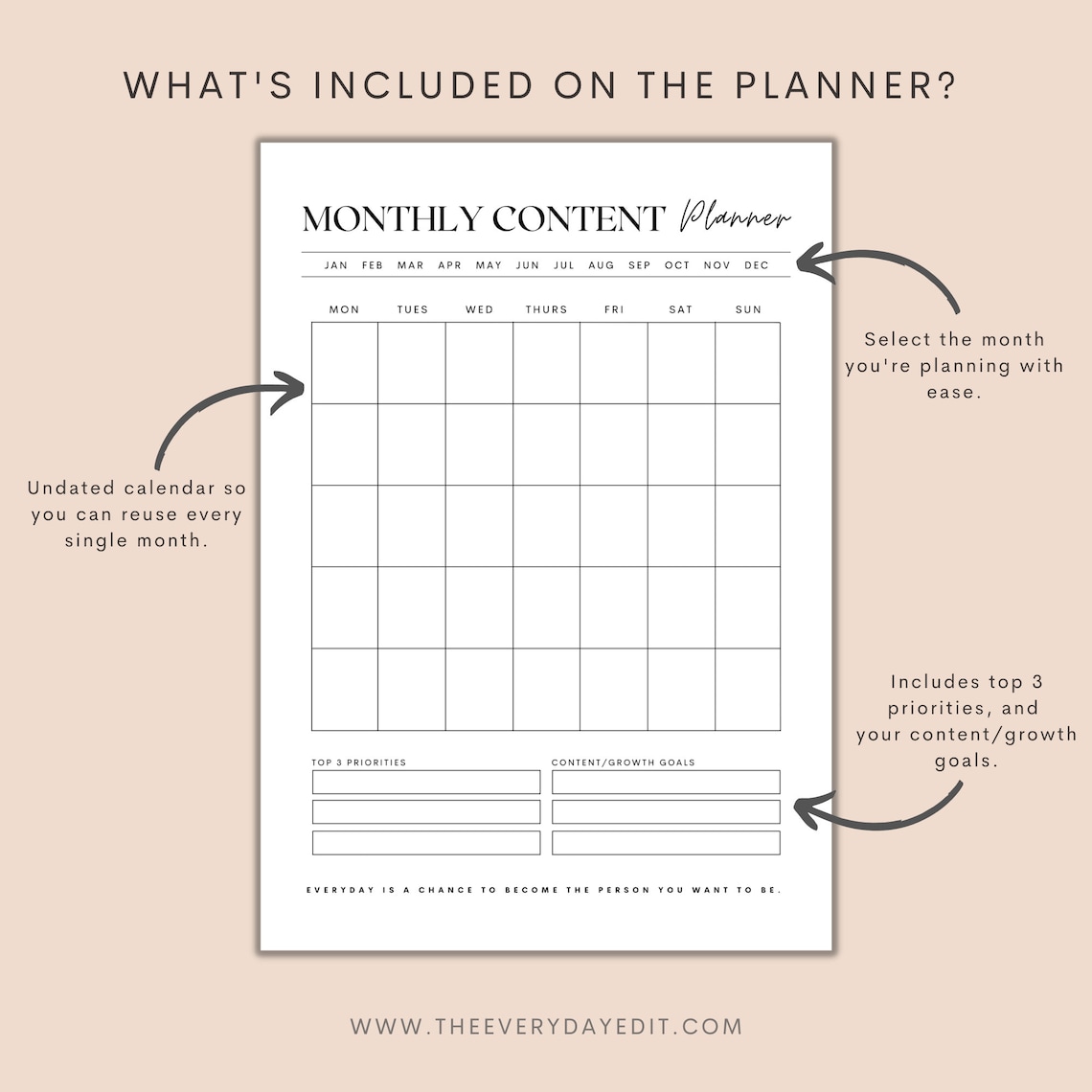 Undated Monthly Content Planner Printable, Social Media Planner, Blog ...