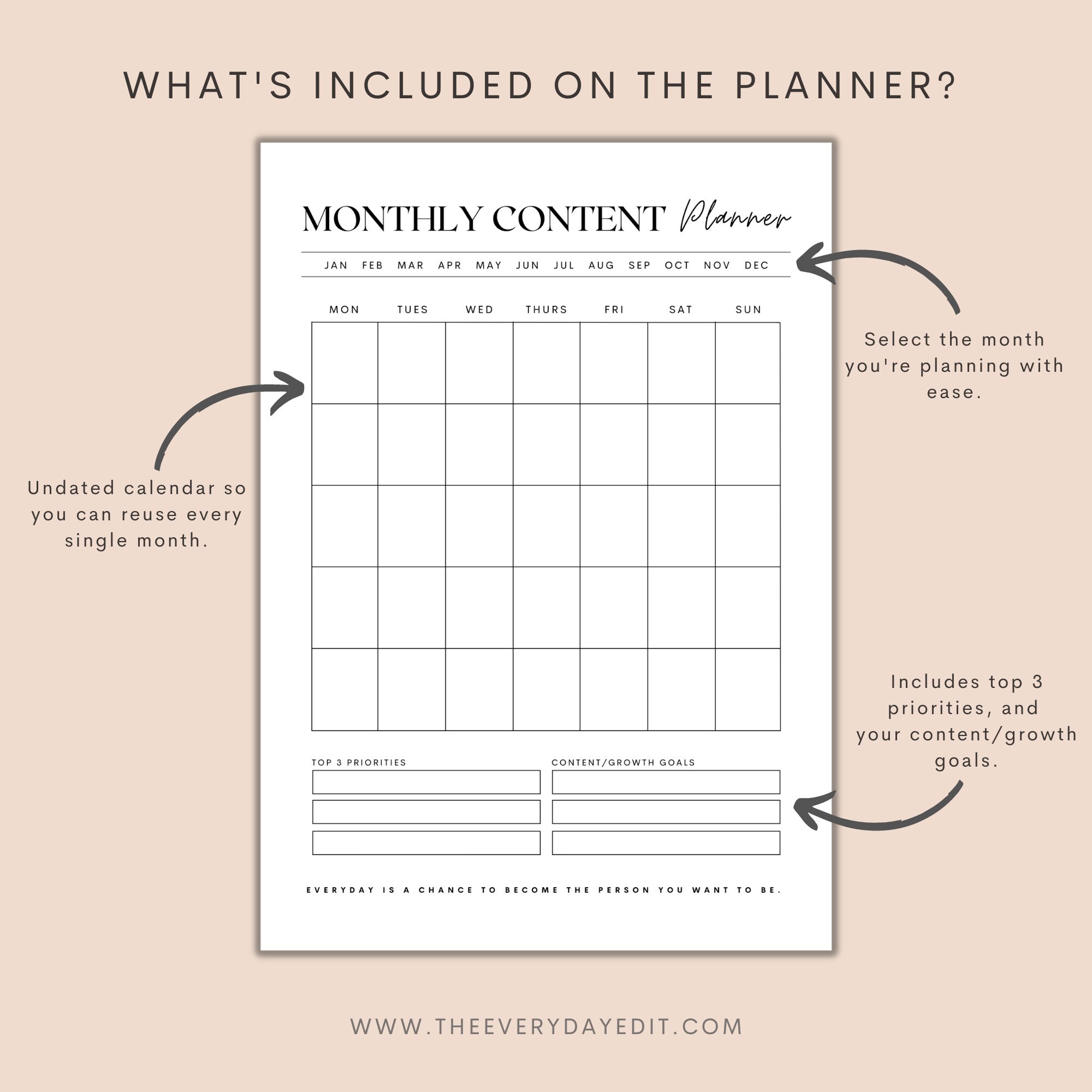 Undated Monthly Content Planner Printable, Social Media Planner, Blog ...
