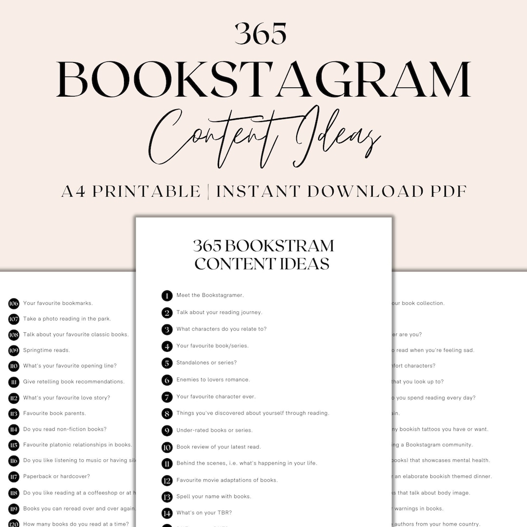 365 Bookstagram Content Ideas Printable, Social Media Planner ...