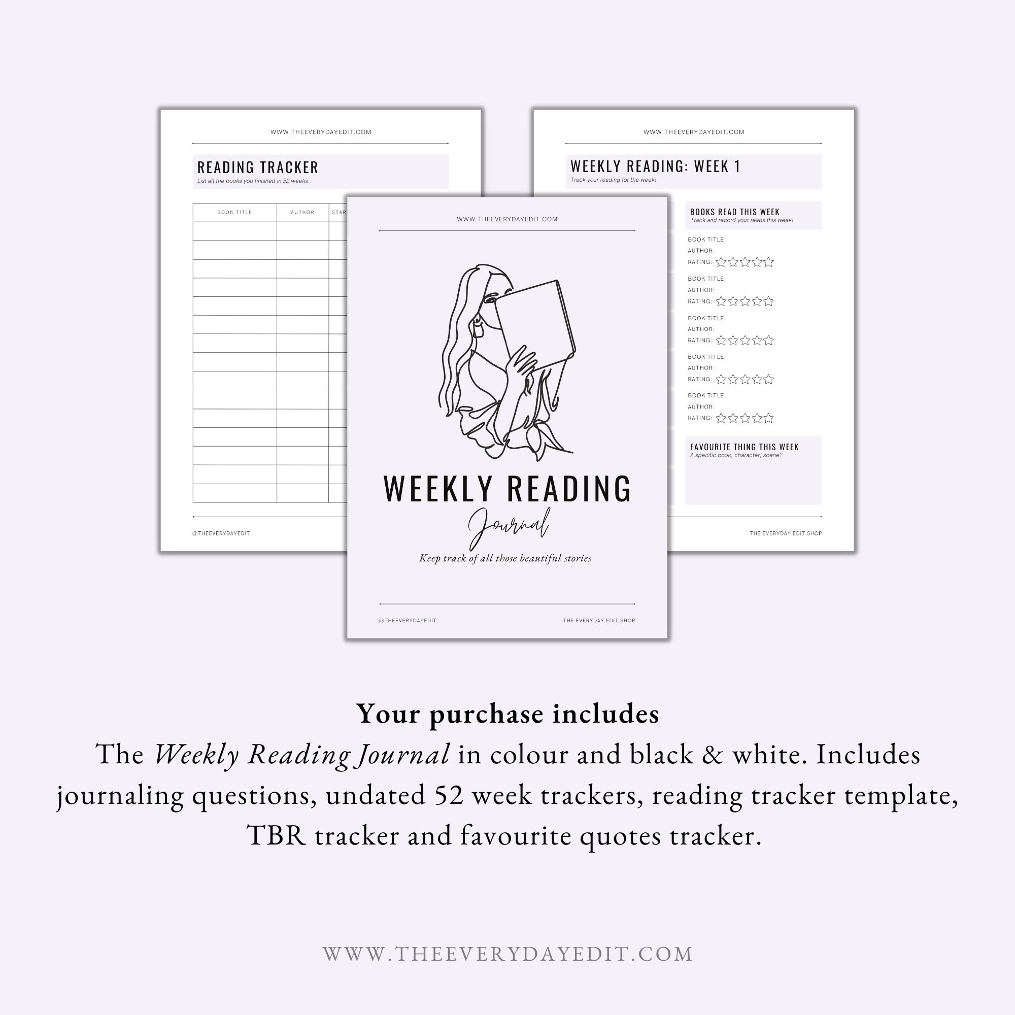 Weekly Reading Journal Printable, Undated 52 Week Tracker, Book Journal ...