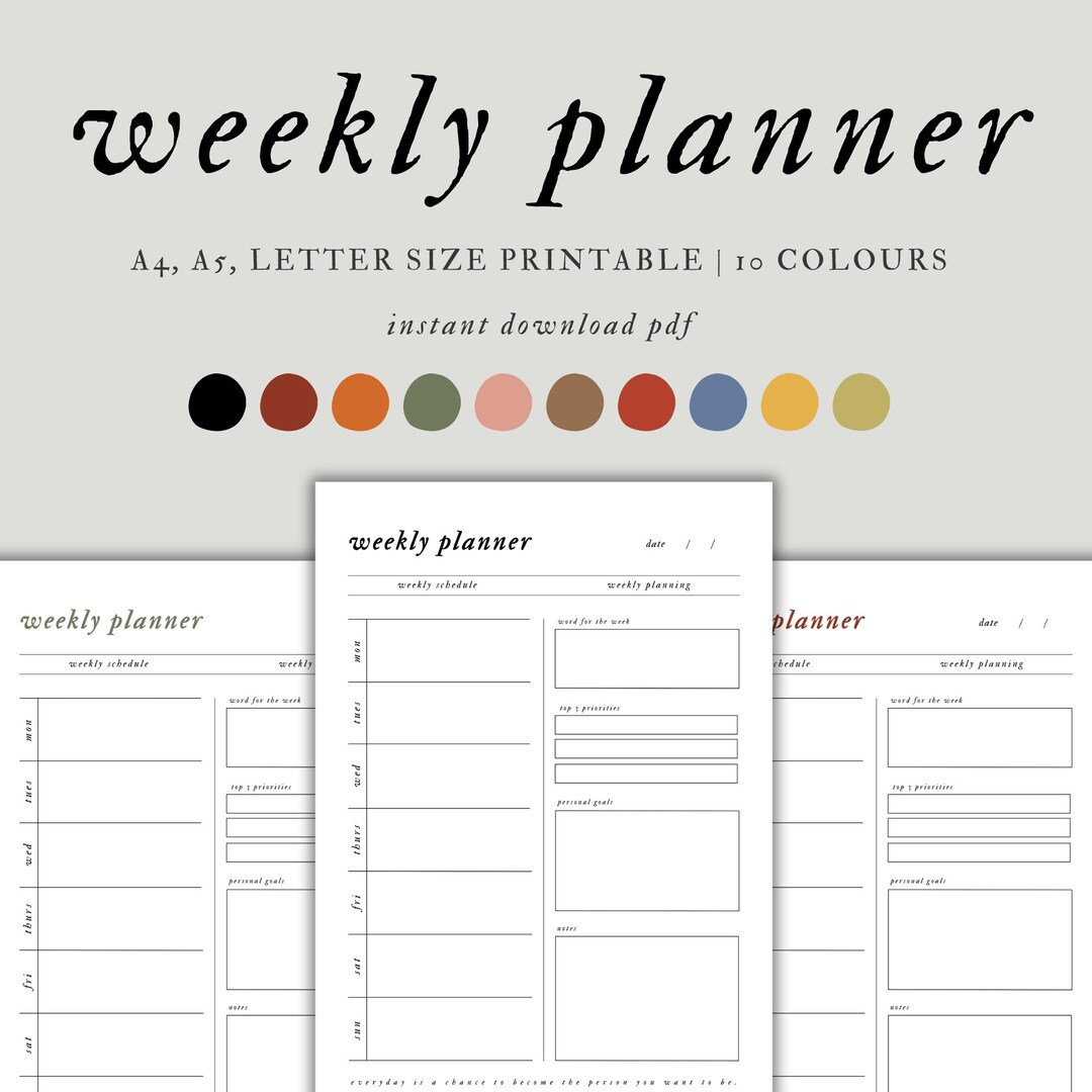 Weekly Planner Printable, Weekly Schedule Printable, Weekly Tracker ...