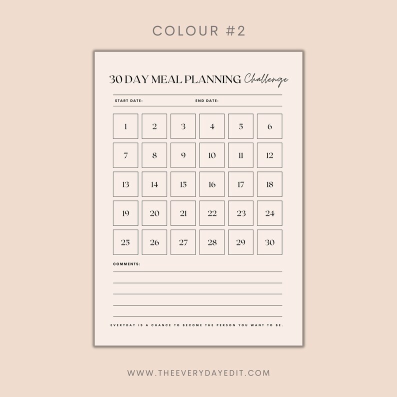 30 Day Meal Planning Challenge Printable, 30 Day Challenge Tracker ...