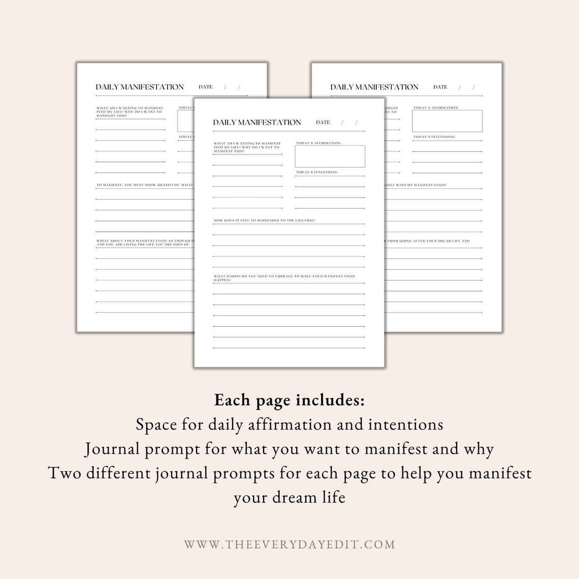 Daily Manifestation Journaling Pages Printable, Manifestation Journal ...