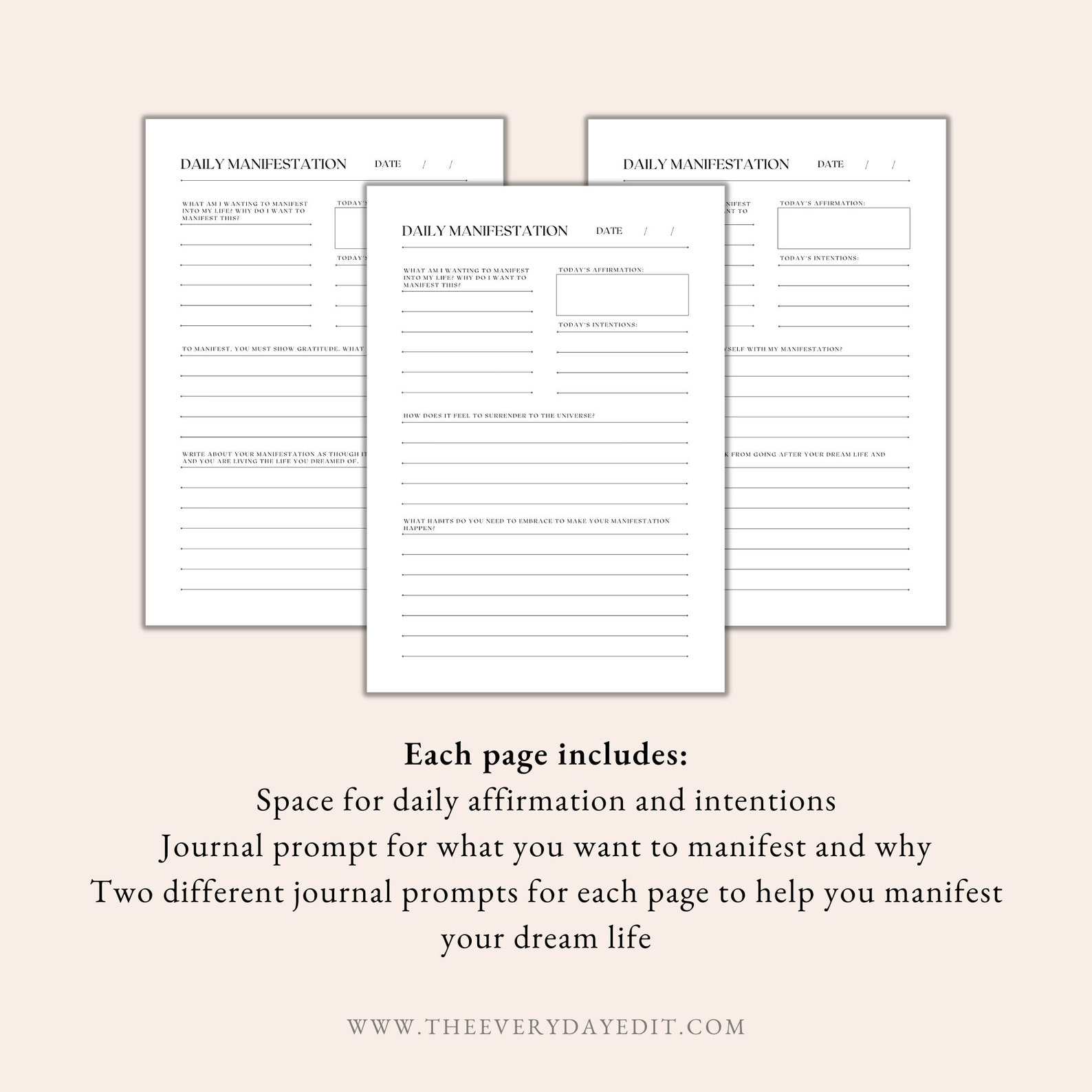 Daily Manifestation Journaling Pages Printable, Manifestation Journal ...