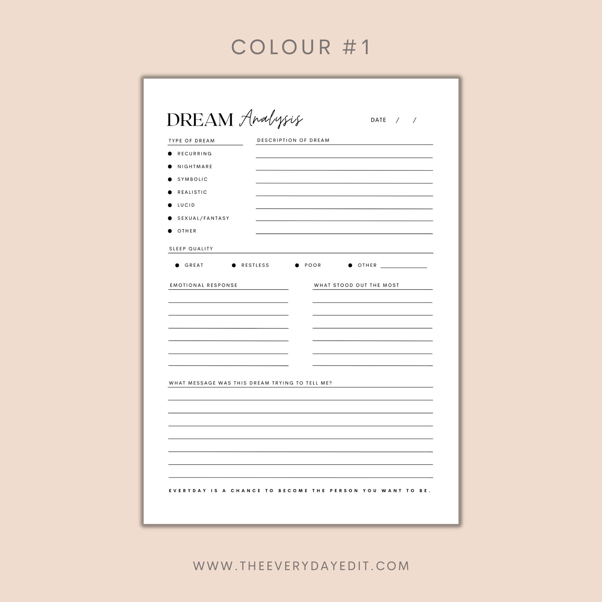 Dream Analysis Printable, Dream Tracker Printable, Dream Journal, Dream ...