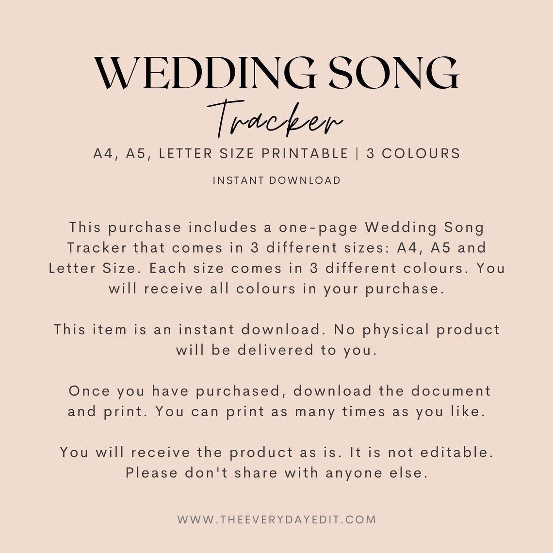 Wedding Song Tracker Printable, Wedding Playlist, Wedding Planner ...