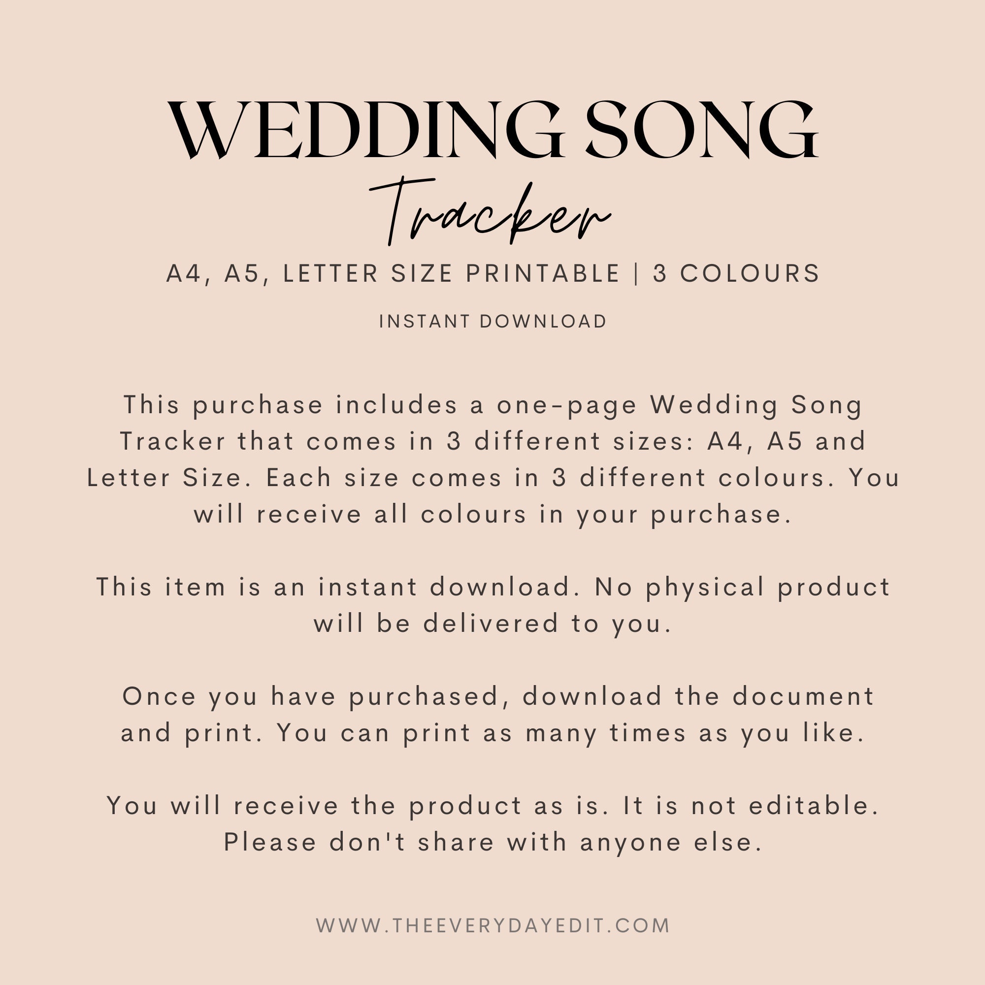 Wedding Song Tracker Printable, Wedding Playlist, Wedding Planner ...