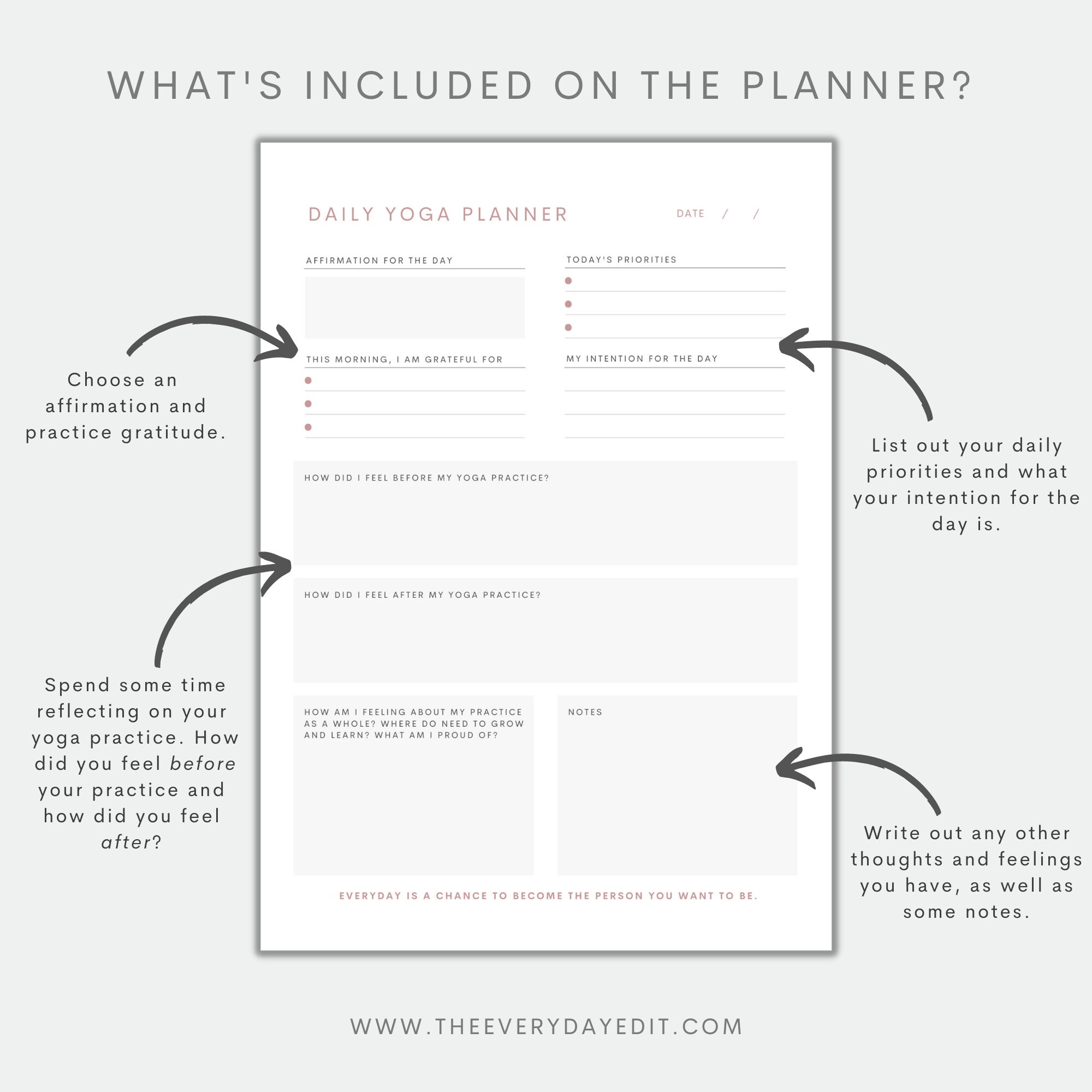 Daily Yoga Planner Printable, Daily Planner, Wellness Planner, Yoga ...