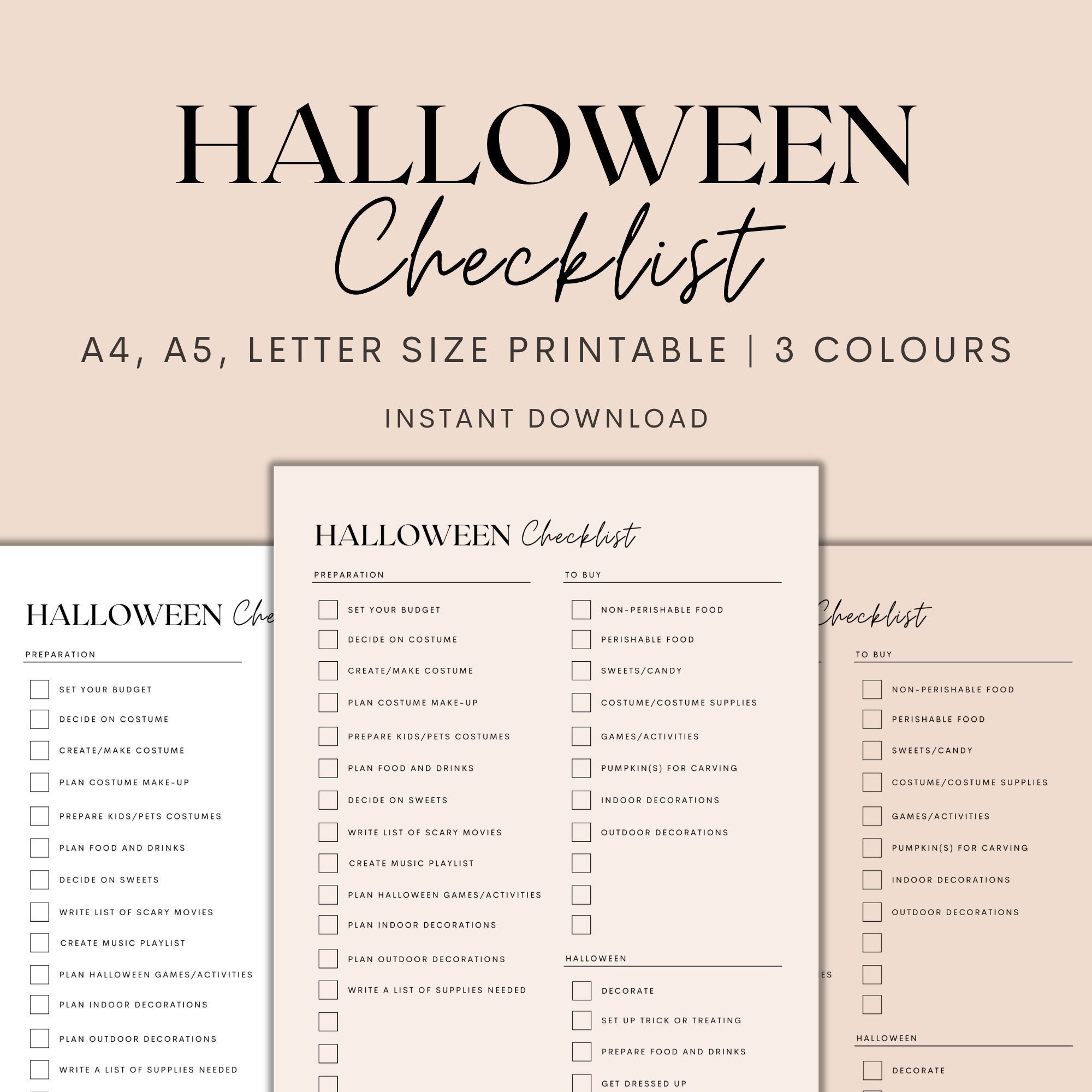 Halloween Checklist Printable, Halloween Party, Halloween Planner ... Halloween Checklist Printable, Halloween Party, Halloween Planner ...