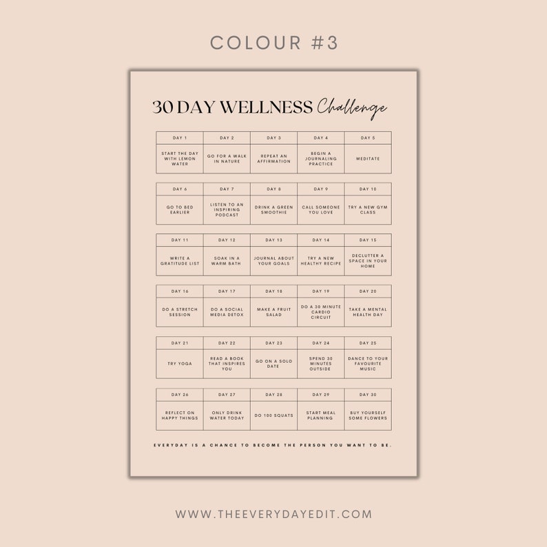 30 Day Wellness Challenge Printable, 30 Day Challenge, 30 Day Tracker ...