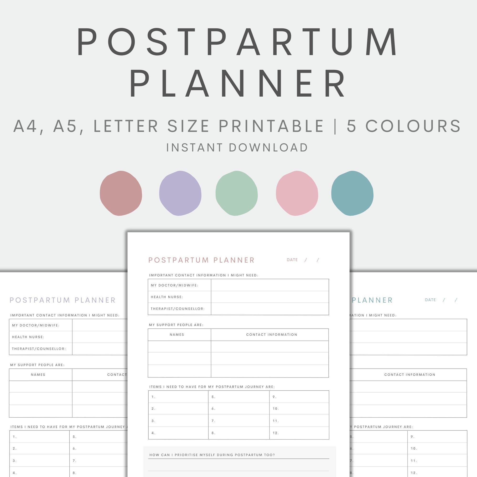 Postpartum Planner Printable, Pregnancy Planner, Postpartum Action Plan ...