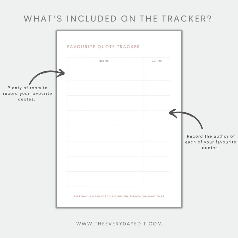 Favourite Quote Tracker Printable, Quote Journal Printable ...