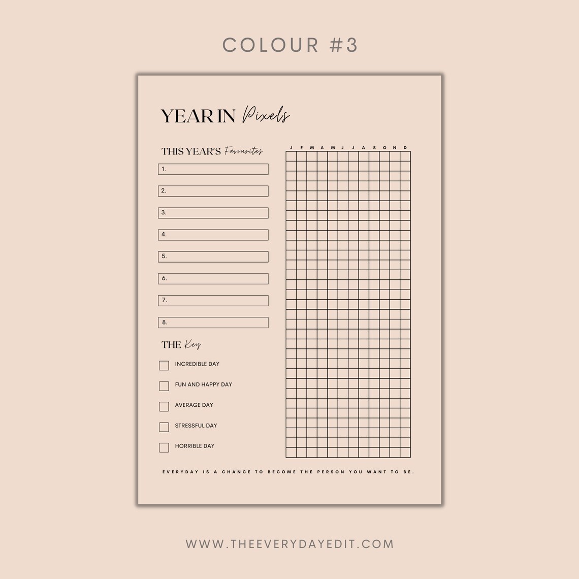 Year in Pixels Tracker Printable, Undated Planner, Undated Calendar ...