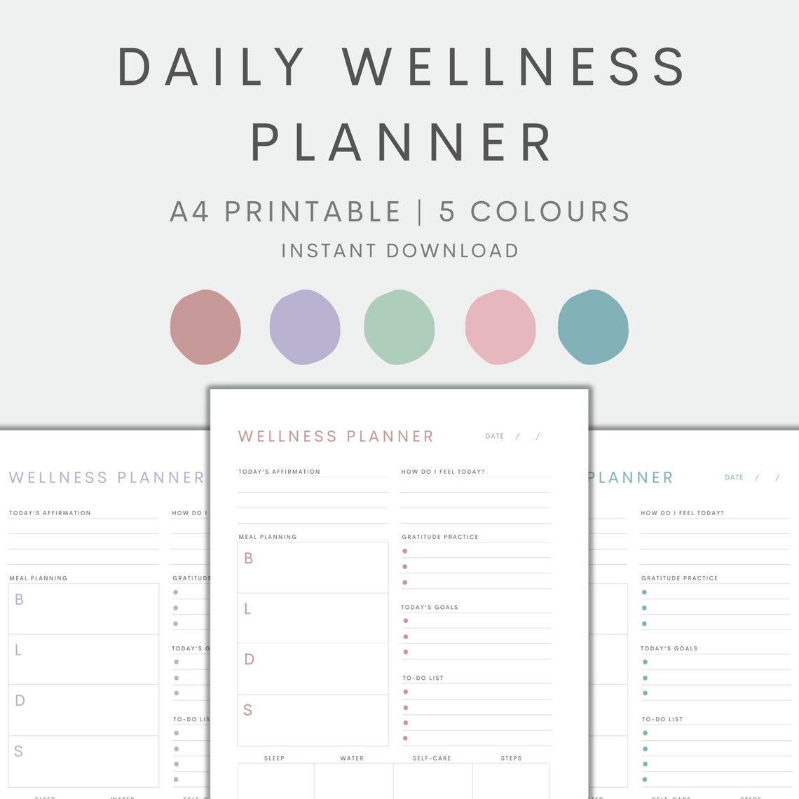 Daily Wellness Planner Printable, Daily Planner, Printable Planner ...